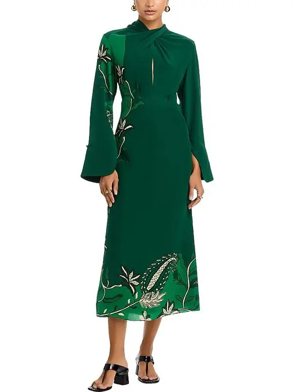 Johanna Ortiz Interdimensional Silk Dress - Emerald Green/ecru