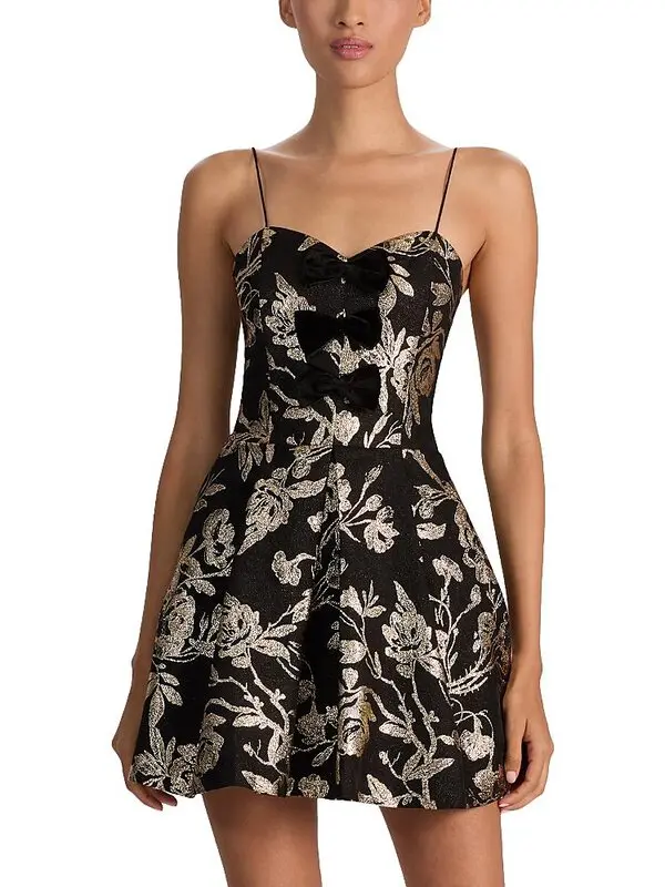 Alice + Olivia Daniela Bow Front Dress - Black/gold