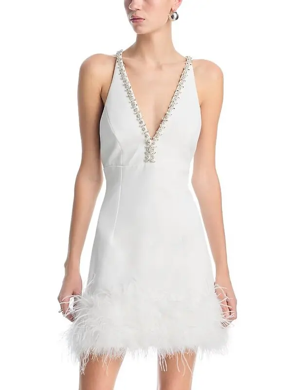 Aqua Feather Embellished Tank Dress - White