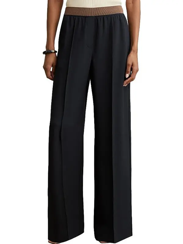 REISS Petite Mid-rise Wide-leg Trousers - Navy