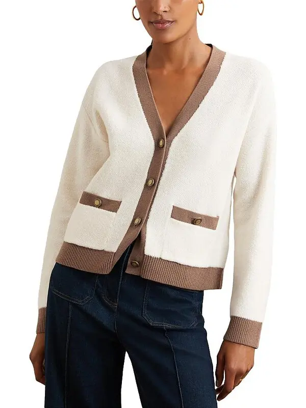 REISS Color Block Cardigan - Cream/neutral