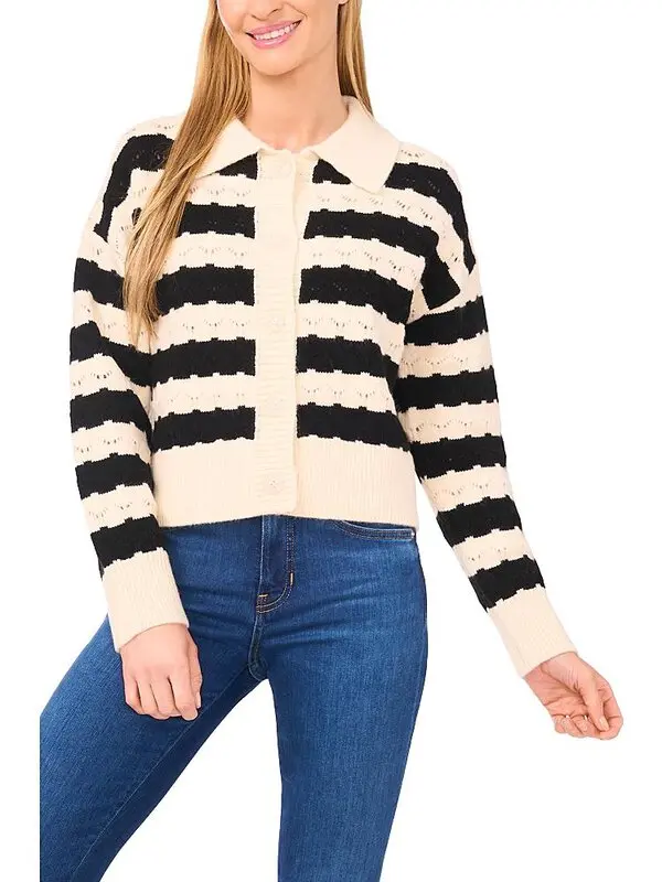CECE DUPRAZ Wide Collar Striped Cardigan - Angora
