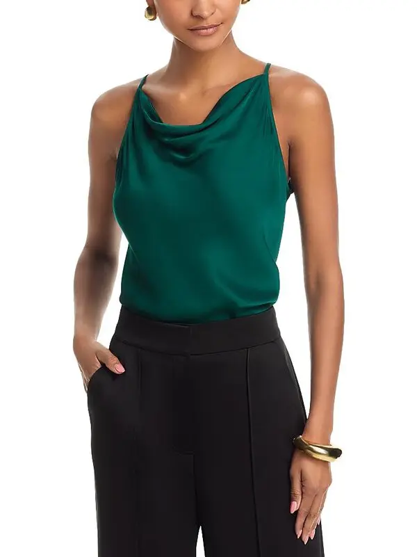 French Connection Ennis Satin Cowl Neck Top - Evergreen