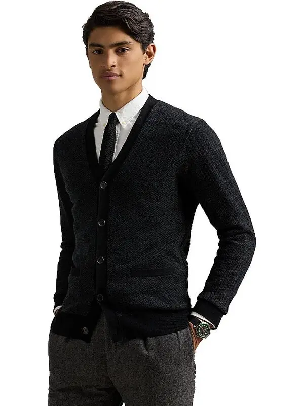 Polo Ralph Lauren Herringbone Jacquard Wool Cardigan - Grey