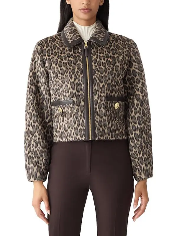 Mackage Animal Print Cropped Jacket With Leather Trim - Light Camel Multi