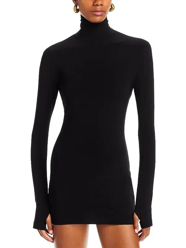 Norma Kamali Long Sleeve Turtleneck Mini Dress - Black