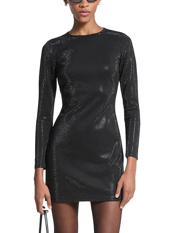 Michael Kors Rhinestone Long Sleeve Mini Dress - Black