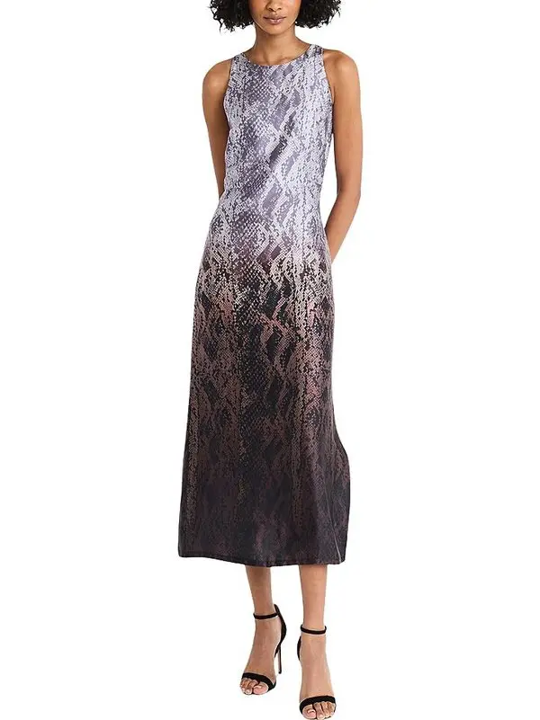 LUXELY Sleeveless Column Maxi Dress - Brown/ Silver