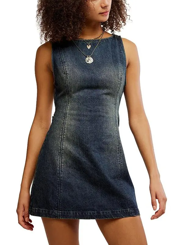 Free People Atlas Denim Mini Dress - Blue Fade
