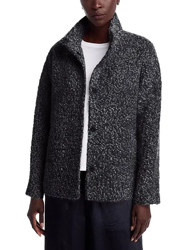Eileen Fisher High Collar Alpaca Wool Blend Coat - Charcoal Ash