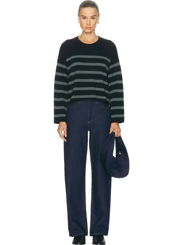 LESET Zoe Breton Stripe Crewneck Sweater - Midnight & Eucalyptus Stripe