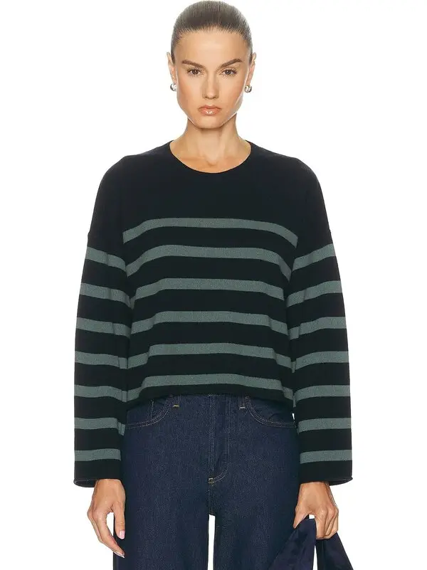 LESET Zoe Breton Stripe Crewneck Sweater - Midnight & Eucalyptus Stripe