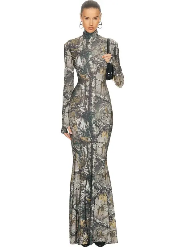 Norma Kamali Long Sleeve Turtle Fishneck Gown - Trees