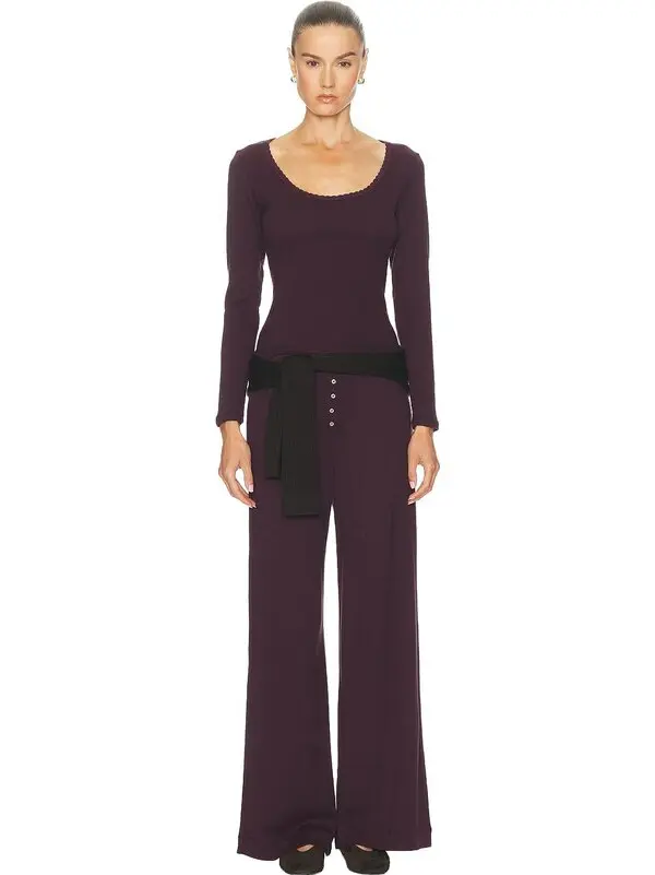 LESET Pointelle Long Sleeve Top - Dark Berry