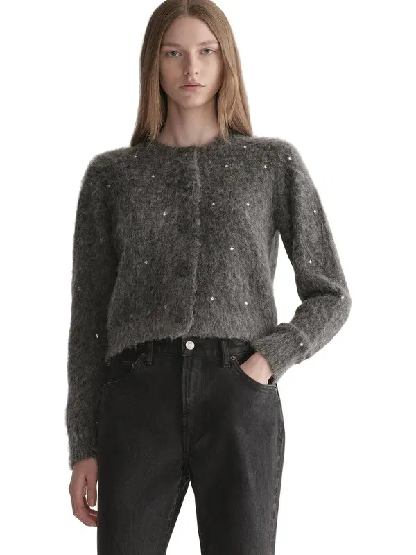 A.L.C. Lainie Embellished Brushed Alpaca Cardigan - Charcoal