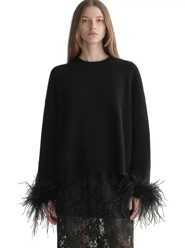 A.L.C. Wilda Feather-trimmed Sweater - Black