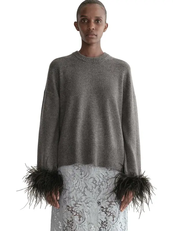 A.L.C. Wilda Feather-trimmed Sweater - Medium Heather Grey