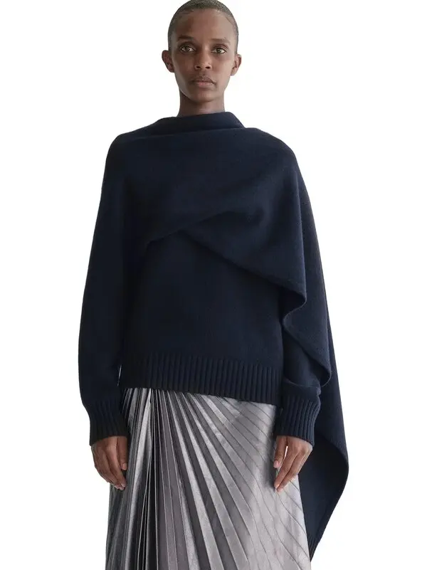 A.L.C. Davin Draped Wool Sweater - Navy