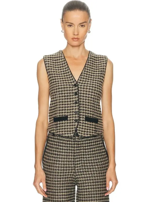 Guest In Residence Houndstooth Tailored Vest - Black & Dune