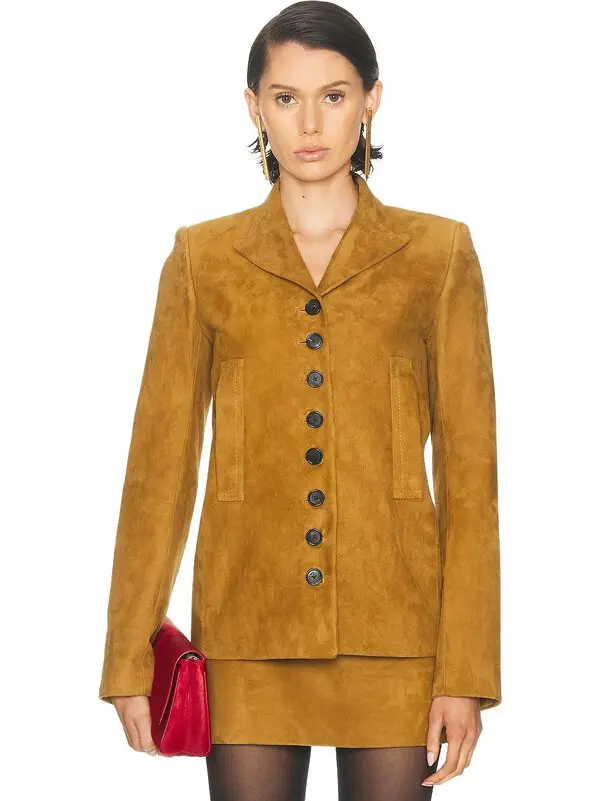Khaite Saraphina Lambskin Suede Jacket - Toffee