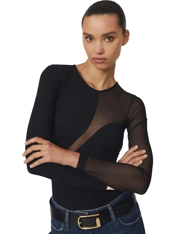 REISS Evie Cut-out Mesh-panel Bodysuit - Black
