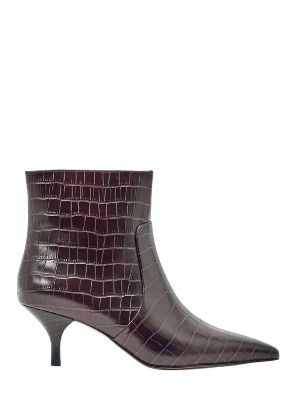 REISS Pippa Leather Crocodile-effect Ankle Boots - Burgundy