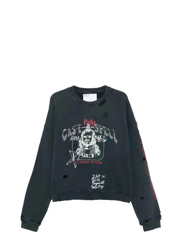 PALY Graphic Print Distressed Sweatshirt - Black