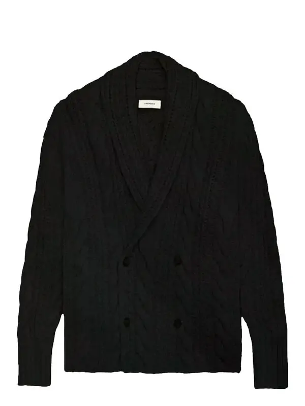 A PAPER KID Double-breasted Cable Knit Cardigan - Black