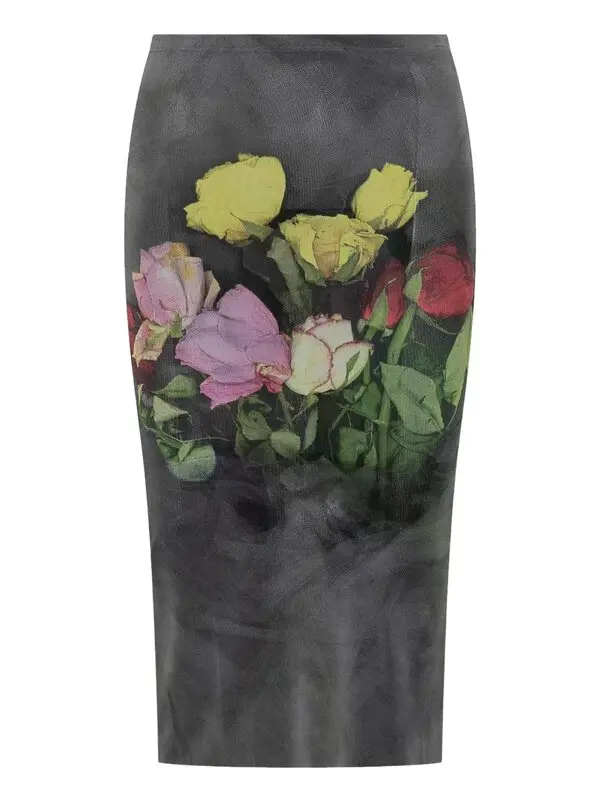 MSGM Roses Bouquet-print Midi Skirt - Grey
