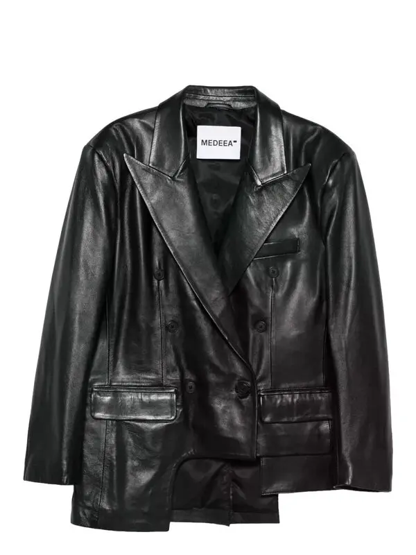 MEDEEA Asymmetric Leather Jacket - Black