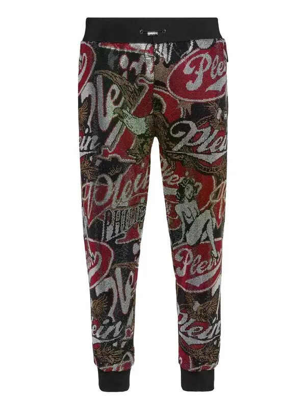 Philipp Plein Plein Beer Stones Rhinestone-embellished Logo Track Pants - Black