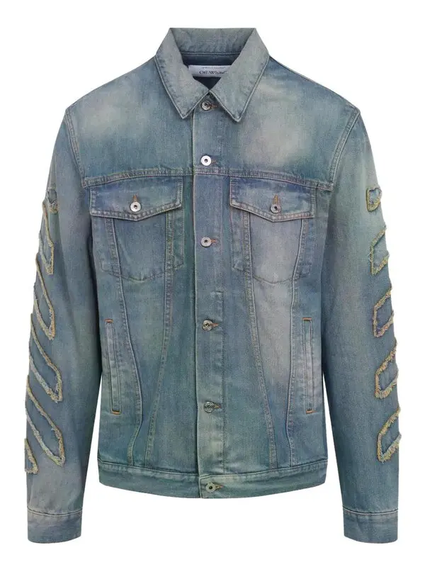 Off-White Frayed Cotton Jacket - Blue