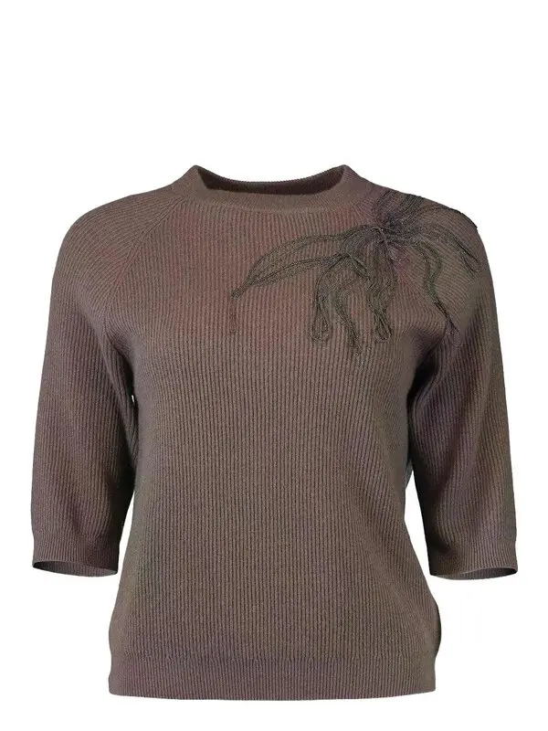 Brunello Cucinelli Embroidered Short-sleeve Sweater - Brown