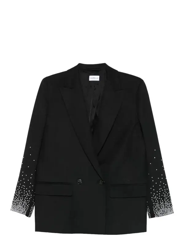 Marella Embellished-sleeve Double-breasted Blazer - Black