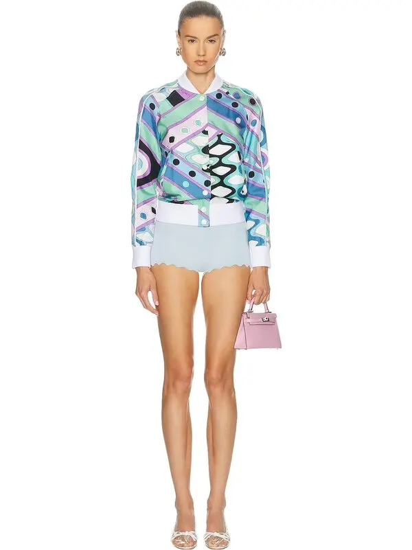 Emilio Pucci Silk Bomber Jacket - Celeste & Bianco