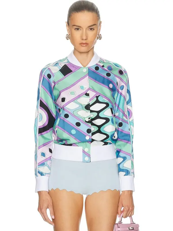 Emilio Pucci Silk Bomber Jacket - Celeste & Bianco
