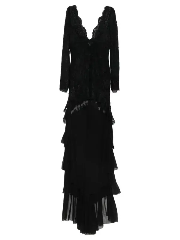 Saint Laurent Lace Ruffled Dress - Black