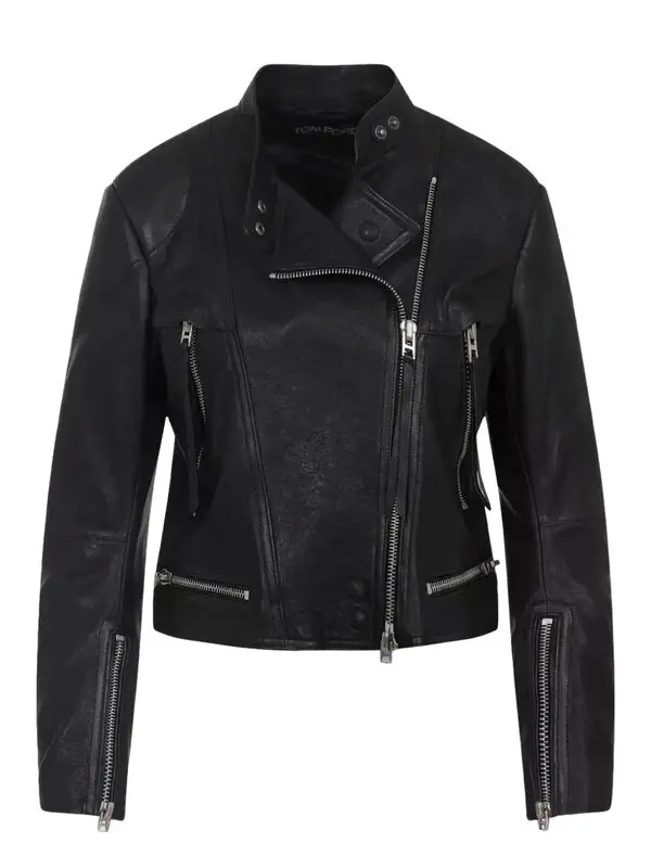 TOM FORD Zipped Leather Biker Jacket - Black