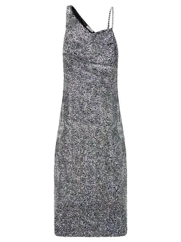 AREA Sequin Gown With Crystal Straps - Silver