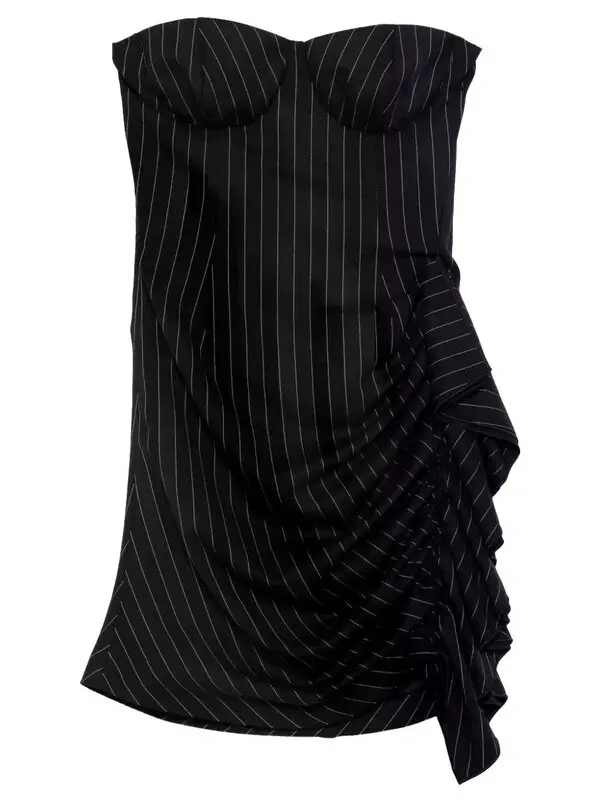 LES FILLES D'EVA Pinstriped Ruffled Asymmetric Dress - Black