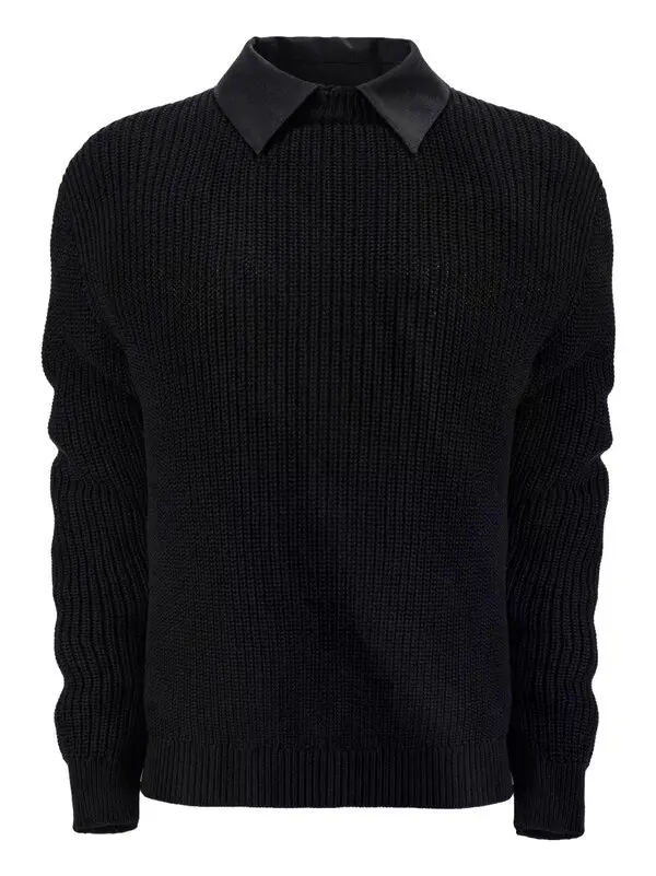 MEDEEA Collared Knit Sweater - Black