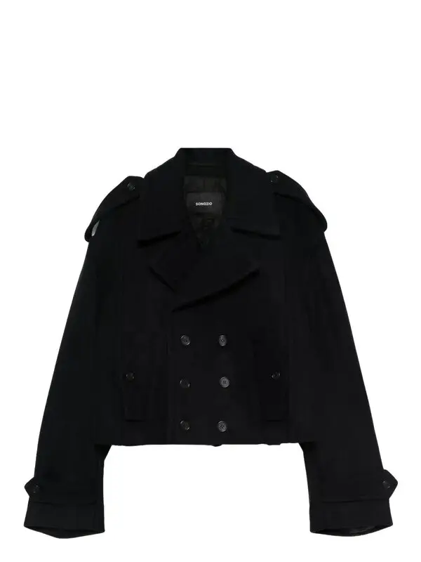 SONGZIO Cropped Double-breasted Pea Coat - Blue