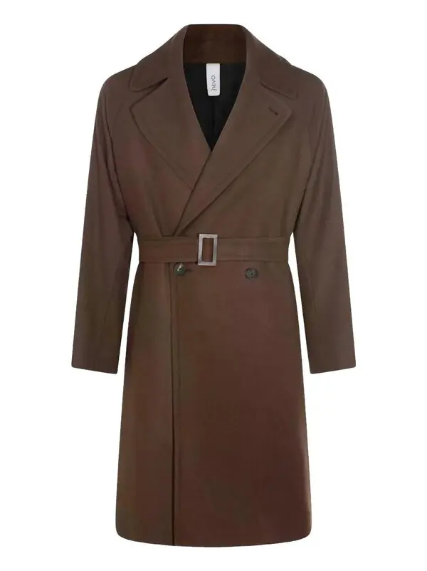 HEVO Belted Double-breasted Coat - Brown