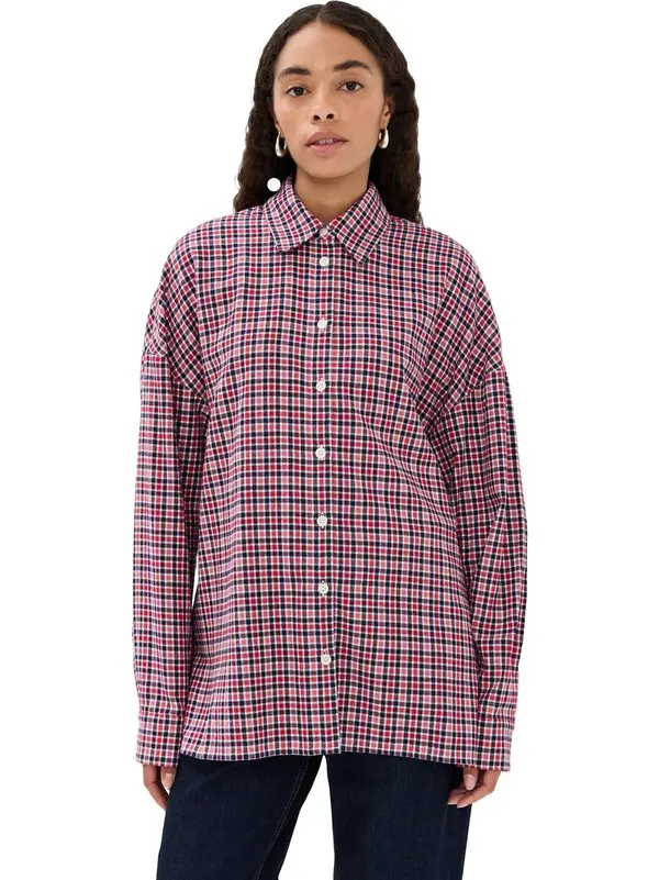 Tibi Oversized Flannel Shirting Shirt - Red Multi