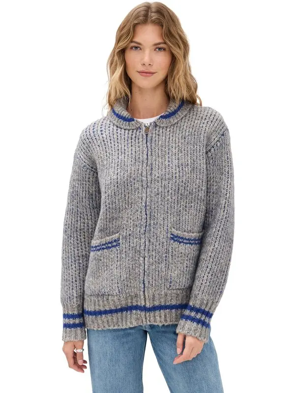 BAILEY ROSE Apres Ski Collared Zip-up Sweater - Heather Grey