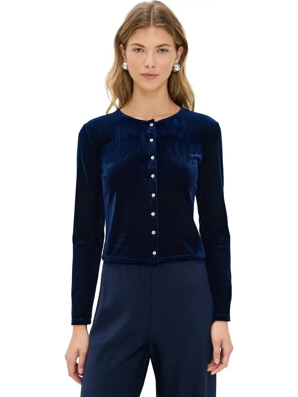 LE BOP Eloise Velvet Cardigan - Navy