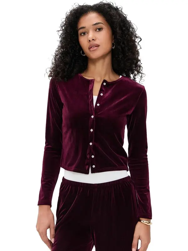 LE BOP Eloise Velvet Cardigan - Wine