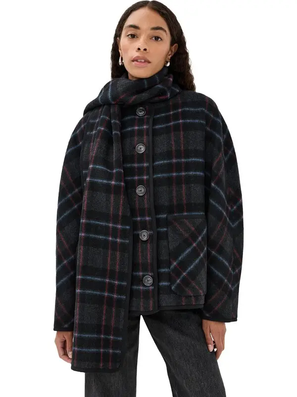 Veronica Beard Martine Dickey Coat With Scarf - Black Multi