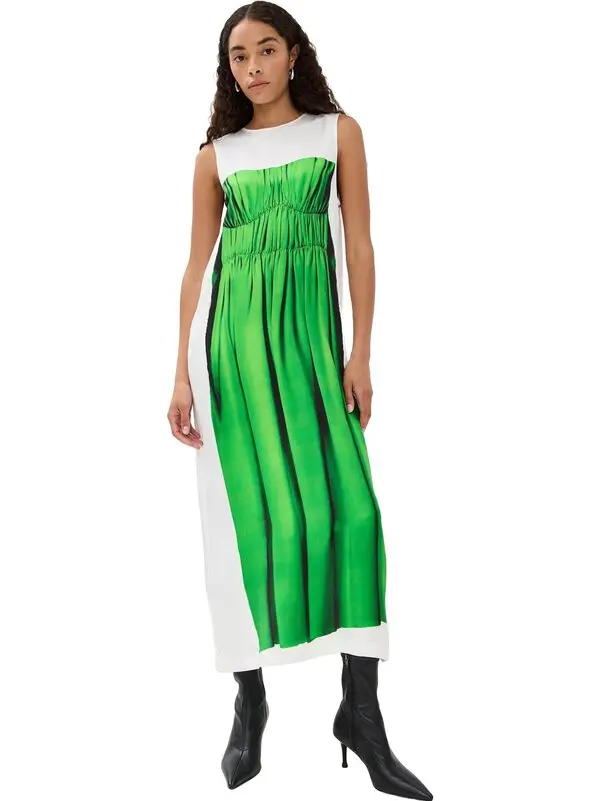 Tibi Trompe Loeil Printed Midi Dress - Green Multi