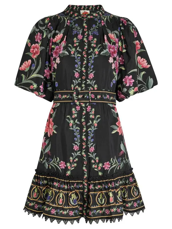 Farm Rio Belle Garden Floral-print Mini Dress - Black